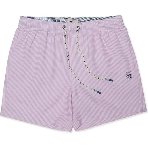PARTY PANTS Stripe Party Starter 5-inch Swim Trunks - Pink