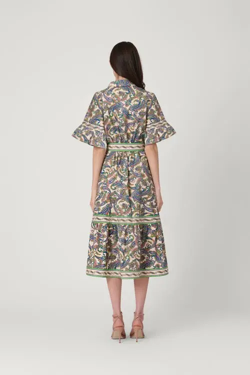 Shoshanna Alix Paisley Print Midi Shirt Dress