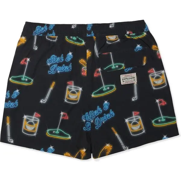PARTY PANTS Sink N' Drink Happy Hour' 5-inch Inseam Swim Trunks - Black