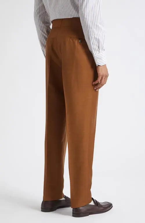 Isaia Pleated Wool-mohair Blend Trousers With Silk