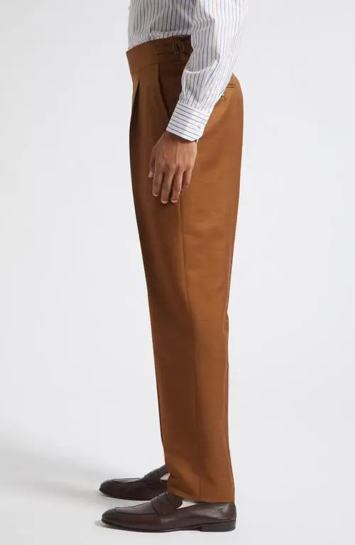 Isaia Pleated Wool-mohair Blend Trousers With Silk
