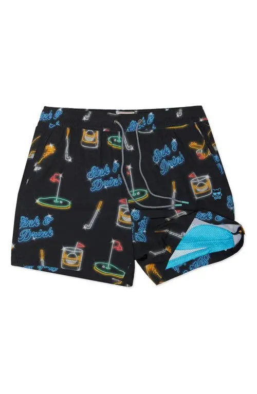 PARTY PANTS Golf Print Swim Trunks - Black