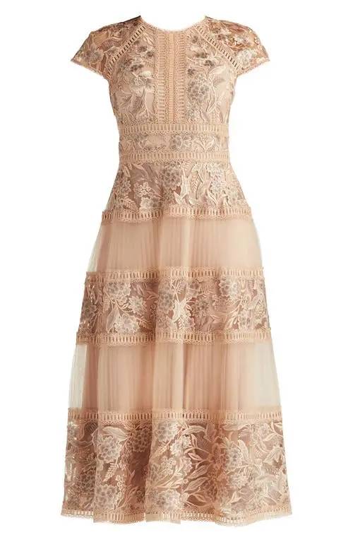 Tadashi Shoji Lace And Mesh Midi Dress
