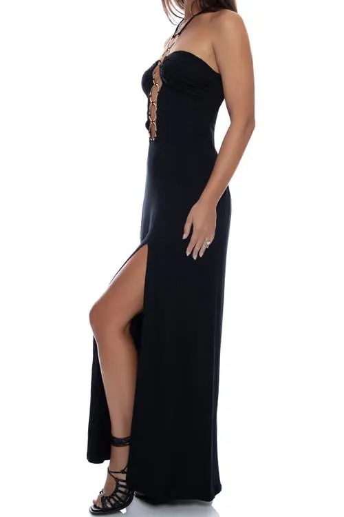 Luli Fama Inner Circle Halter Ring Long Dress