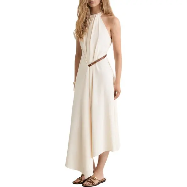 REISS Evie Halter Neck Handkerchief Hem Midi Dress - Ivory