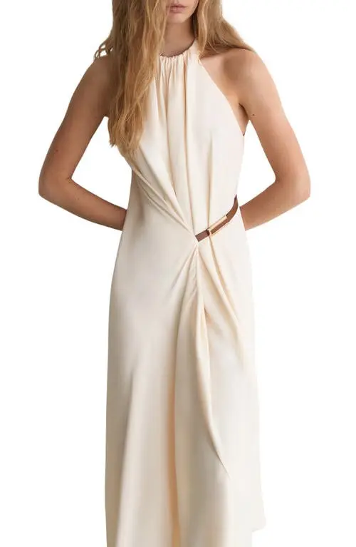 REISS Evie Halter Neck Midi Dress With Handkerchief Hem - Ivory