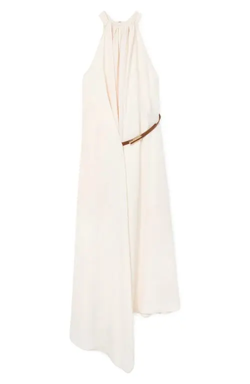 REISS Evie Halter Neck Midi Dress With Handkerchief Hem - Ivory
