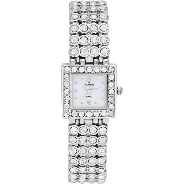 PEUGEOT Jeweled Swarovski Strands Bracelet Watch- 22mm - Silver