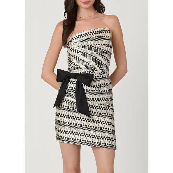 Shoshanna Midnight Striped Polka Dot Mikado Shelley Dress - Ecru/jet