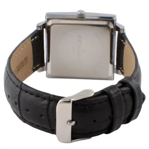 PEUGEOT Square Calendar Leather Strap Watch - Silver