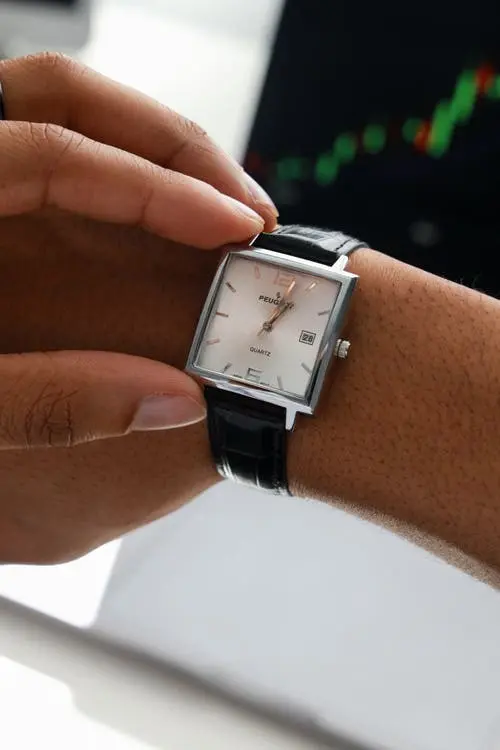 PEUGEOT Square Calendar Leather Strap Watch - Silver