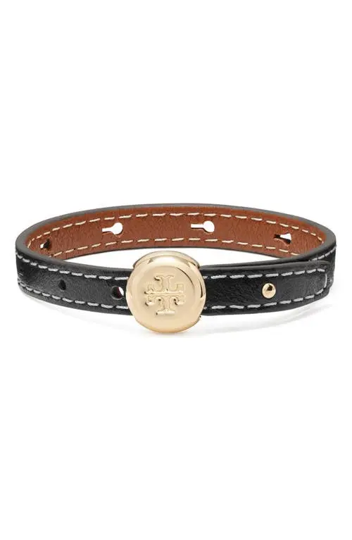 Tory Burch Romy Leather Bracelet - Light Brass/black