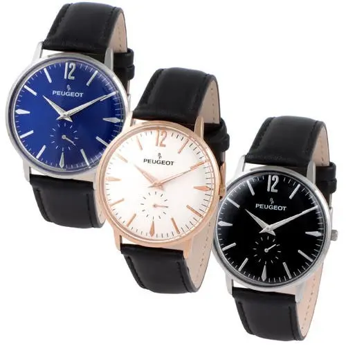 PEUGEOT Round Leather Watch - Blue