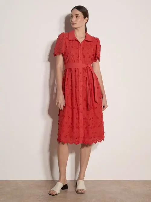 APRICOT 3d Embroide Cotton Midi Dress - Red