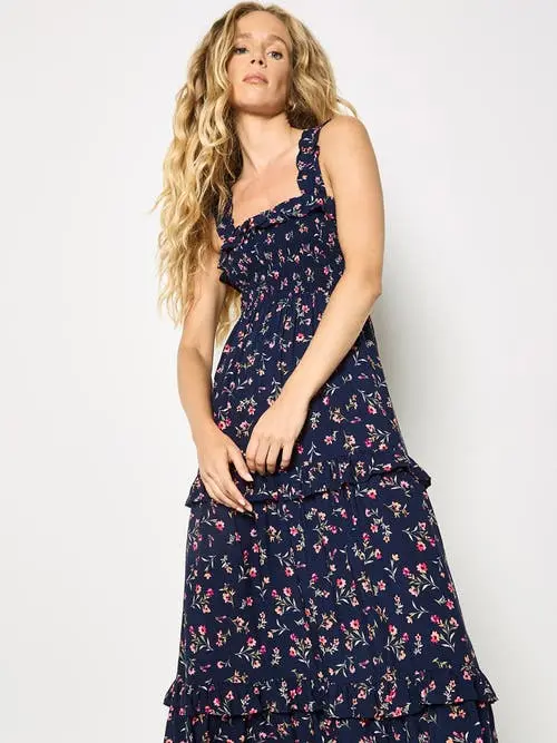 APRICOT Ditsy Floral Smock Maxi Dress - Navy