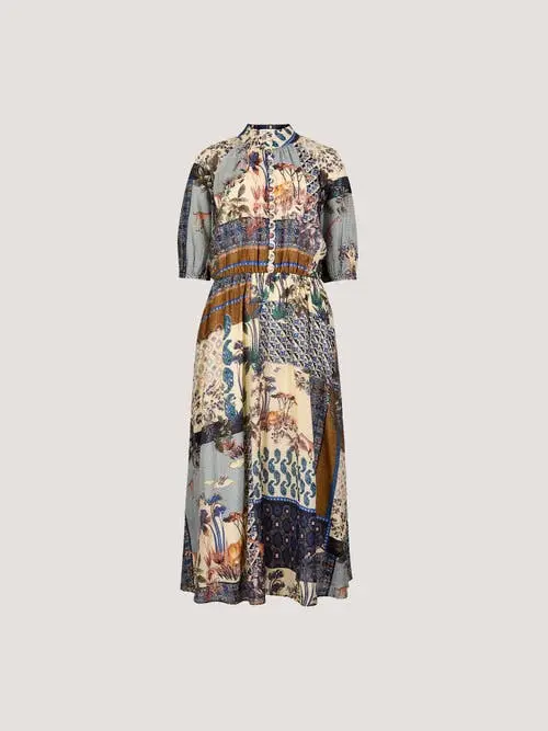 APRICOT High Neck Patchwork Midi Shirt Dress