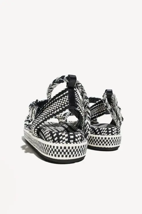 AMAMBAIH Carolina Braided Lace Up Platform Sandal - Ivory Black