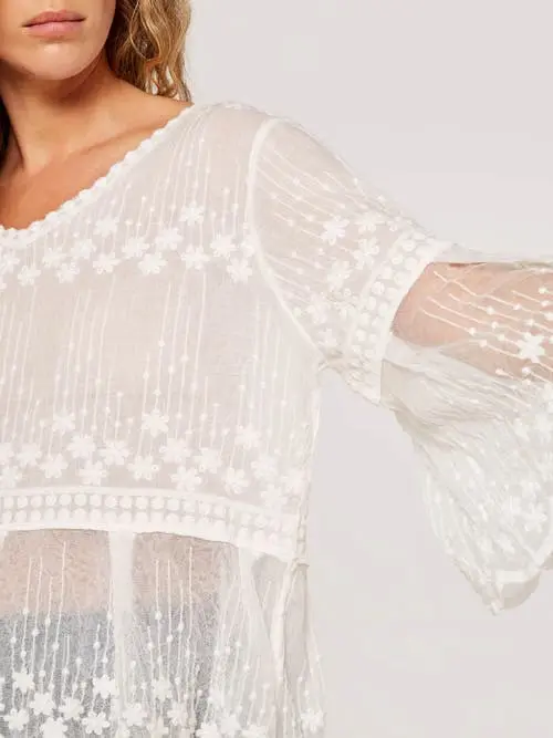 APRICOT Embroidered Cotton Mesh Top