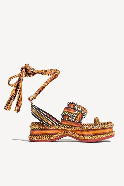 AMAMBAIH Gabriela Braided Platform Sandal With Ankle Ties - Clay