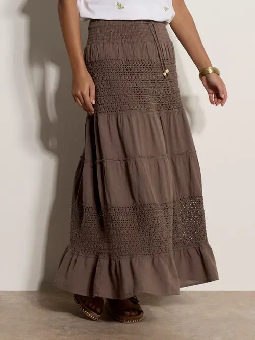 APRICOT Crochet Detail Tiered Skirt