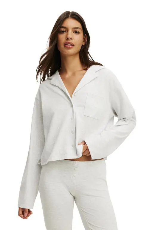 Cotton:on Dreamy Soft Boxy Button Down Shirt - Light Grey Marle