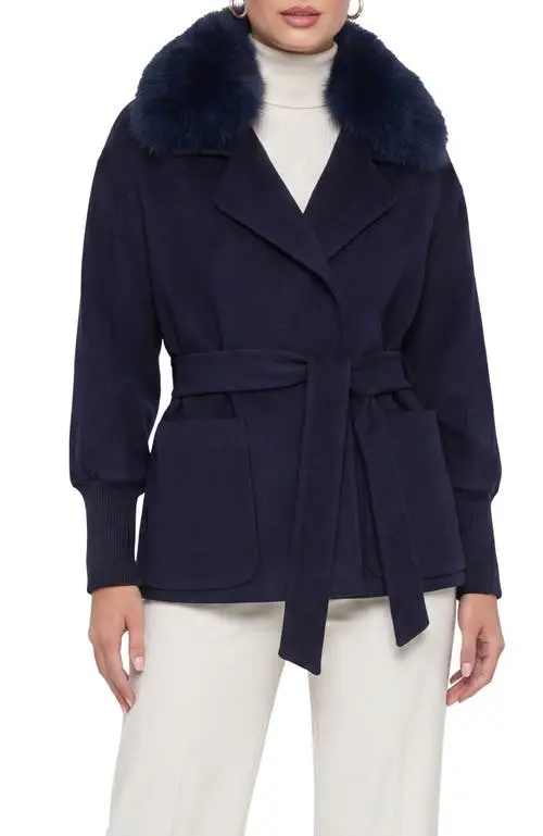 Gorski Fabric Jacket With Detachable Genuine Shearling Collar - Navy