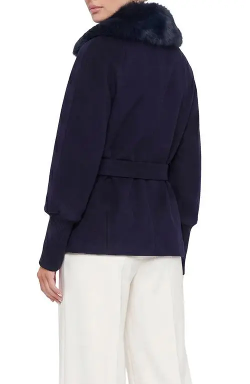 Gorski Fabric Jacket With Detachable Genuine Shearling Collar - Navy