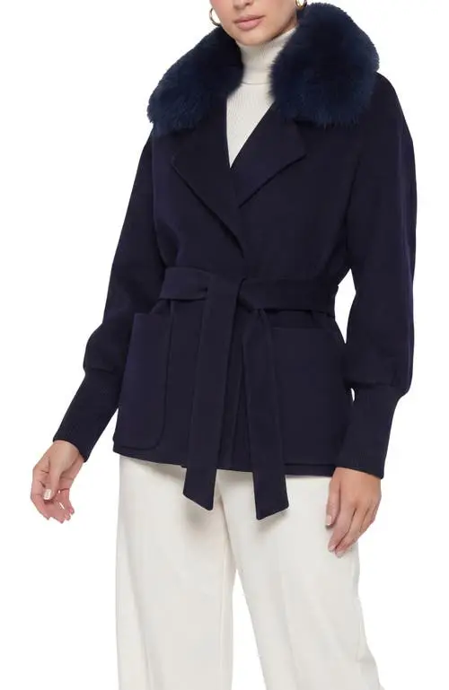 Gorski Fabric Jacket With Detachable Genuine Shearling Collar - Navy