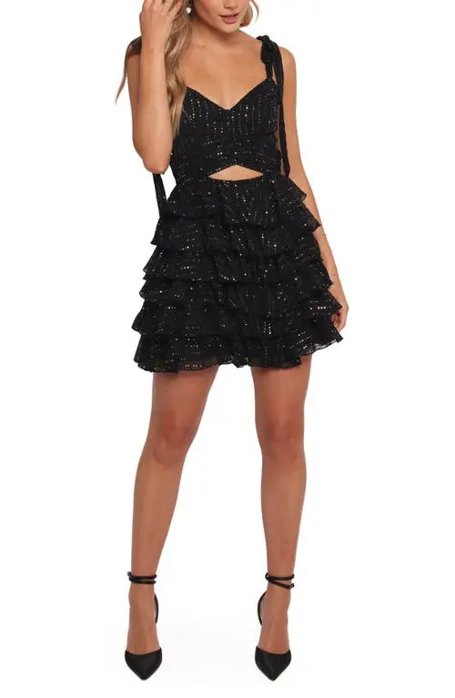 PETAL & PUP Brooke Tiered Cutout Minidress - Black