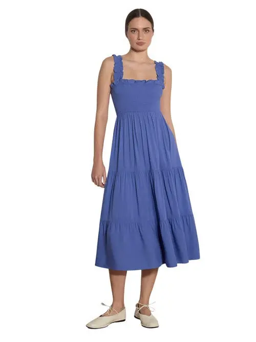 APRICOT Slub Smock Tiered Midi Dress - Purple