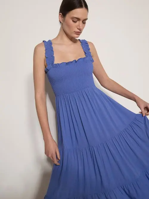 APRICOT Slub Smock Tiered Midi Dress