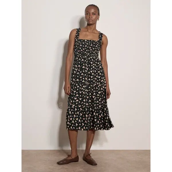 APRICOT Spaced Ditsy Smocked Tiered Midi Dress - Peach