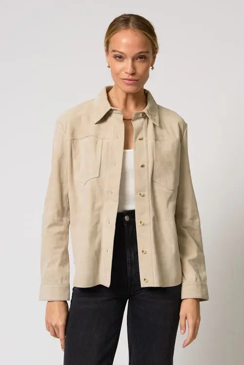 Central Park West Rusty Suede Overshirt - Light Beige
