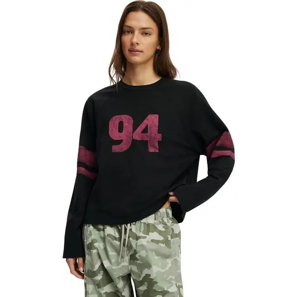 Cotton:on Active Graphic Raglan Tee - Black Hoops