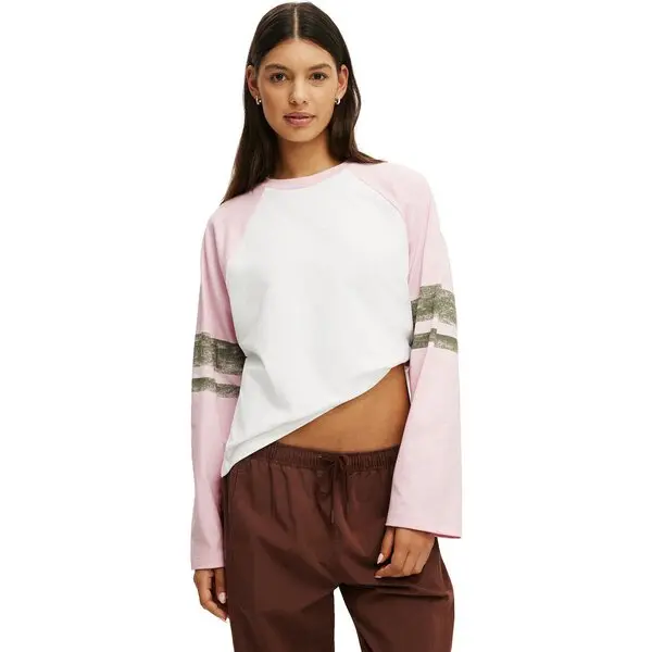 Cotton:on Active Graphic Raglan Tee - White Hoops