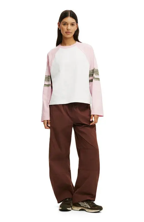 Cotton:on Active Graphic Raglan Tee - White Hoops