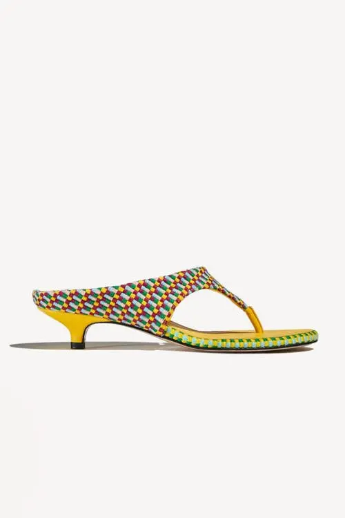 AMAMBAIH Mafalda Open Toe Thong Strapp Fabric Kitten Heel Sandal - Caribe