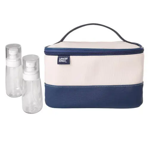 LANDS' END Large Makeup Bag Train Case With Travel Bottles