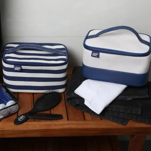 LANDS' END Large Makeup Bag Train Case With Travel Bottles