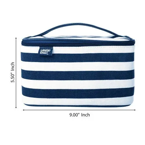 LANDS' END Large Makeup Bag Train Case With Travel Bottles - Navy