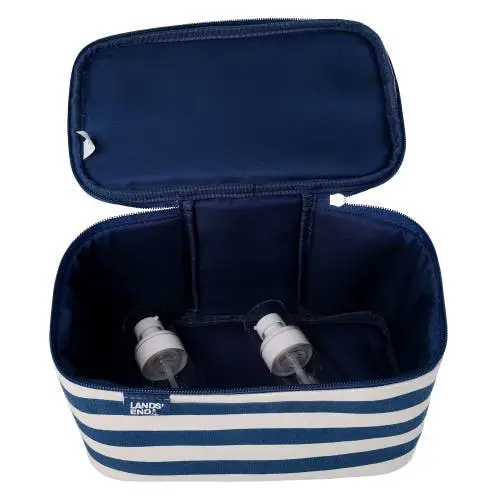 LANDS' END Large Makeup Bag Train Case With Travel Bottles - Navy