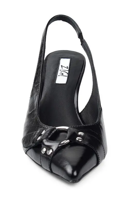 ZIGI Buena Studded Slingback Pumps - Black Leather