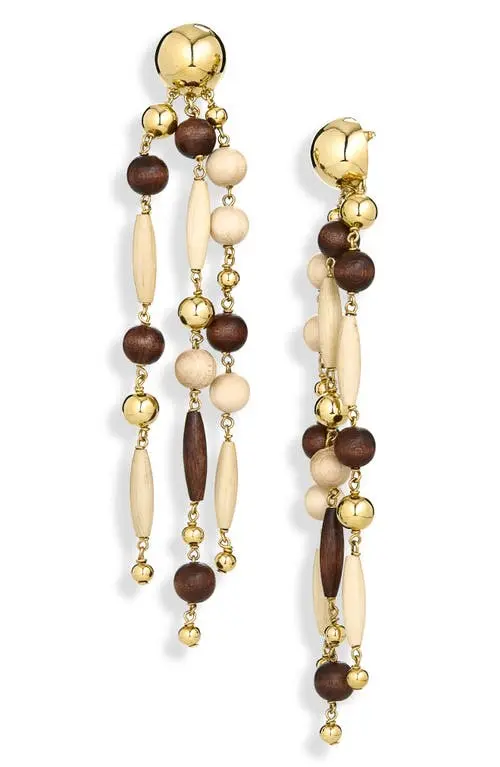 Rabanne Wooden Beaded Drop Earrings - Gold