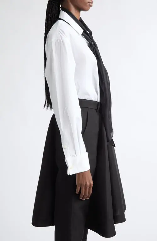 Sacai Poplin Button-up Shirt With Satin Tie Detail - Off White