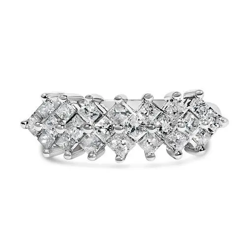 HAUS OF BRILLIANCE Sterling 1 1/4 Ctw Princess Diamond Cluster Band Ring - Silver