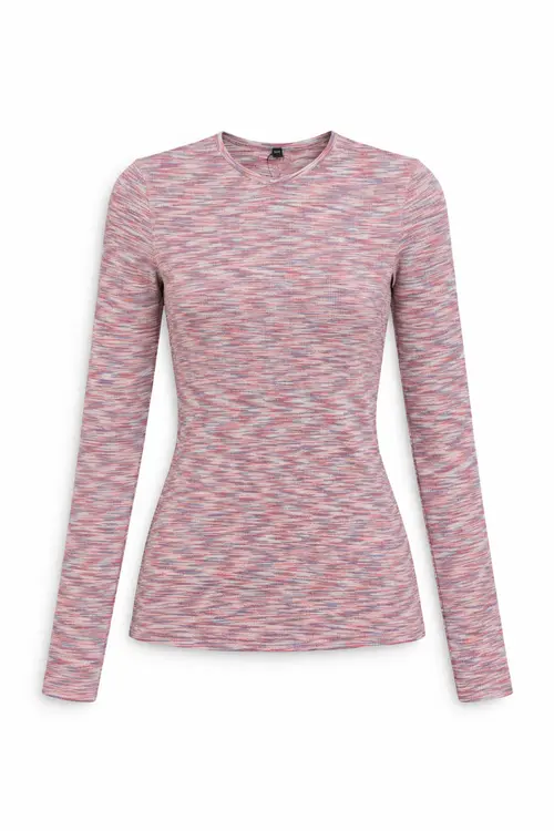 24/7 Heather Striped Long Sleeve V-neck Tee - Rose