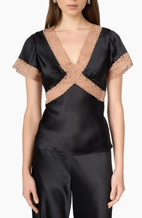Cami Nyc Romola Silk Lace Trim Top - Black