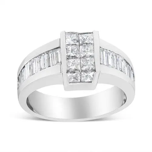 HAUS OF BRILLIANCE 14k 2 3/4 Cttw Invisible-set Princess And Channel-set Baguette Diamond Step Up Cocktail Ring - White Gold