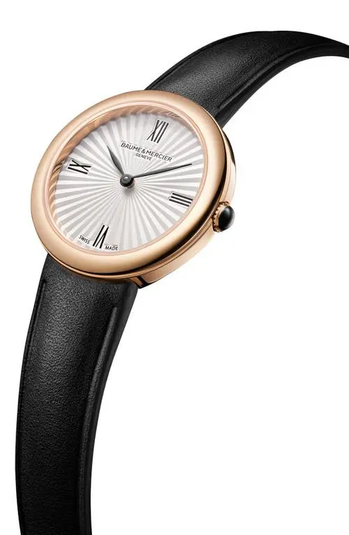 Baume & Mercier Joia De Leather Strap Watch - Silver/rose Gold