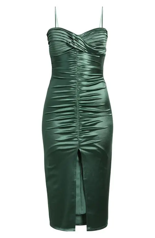 EMERALD SUNDAE Strapless Ruched Midi Dress